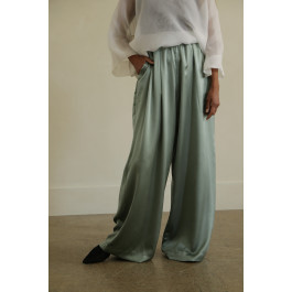 ROUX WIDE-LEG SILK SATIN TROUSERS | HIGH-WAISTED WITH ELASTIC BELT ...